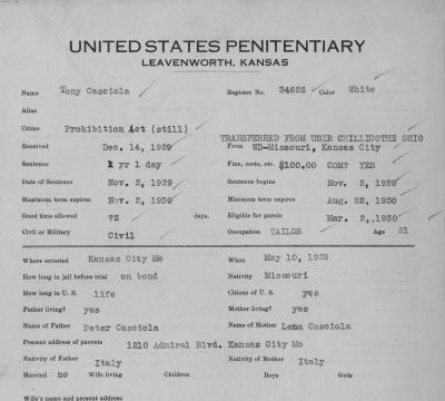 Tony Casciola Inmate File | The Pendergast Years